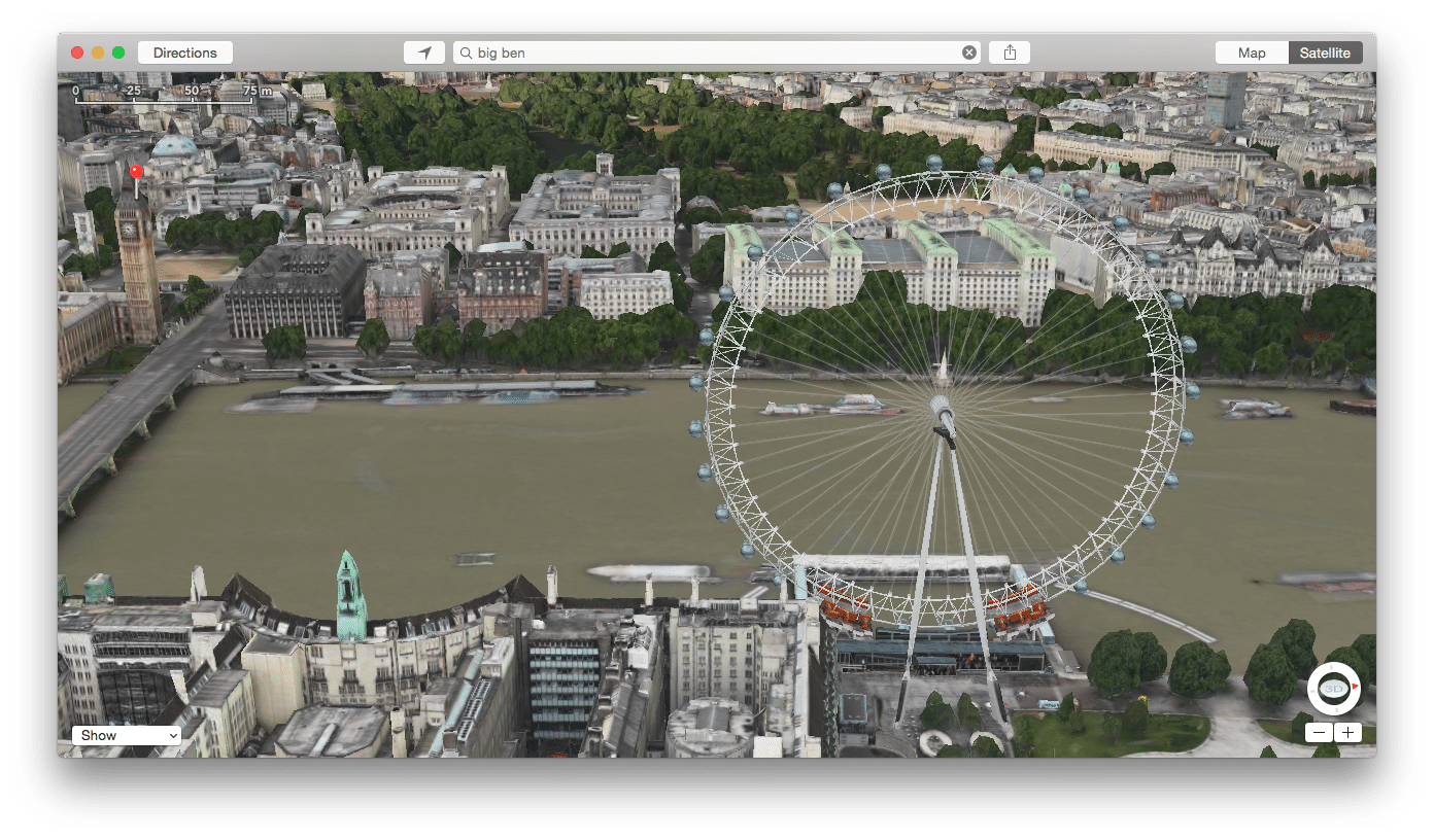 Apple ทำภาพเคลื่อนไหวในโหมด Flyover เริ่มที่ Big Ben กับ London Eyes