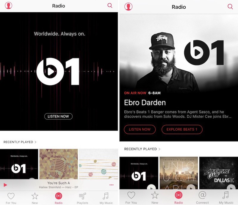 แบนเนอร์ Beats 1 Radio ใน Apple Music เริ่มแสดงรายการที่กำลังจัดแสดงแล้ว