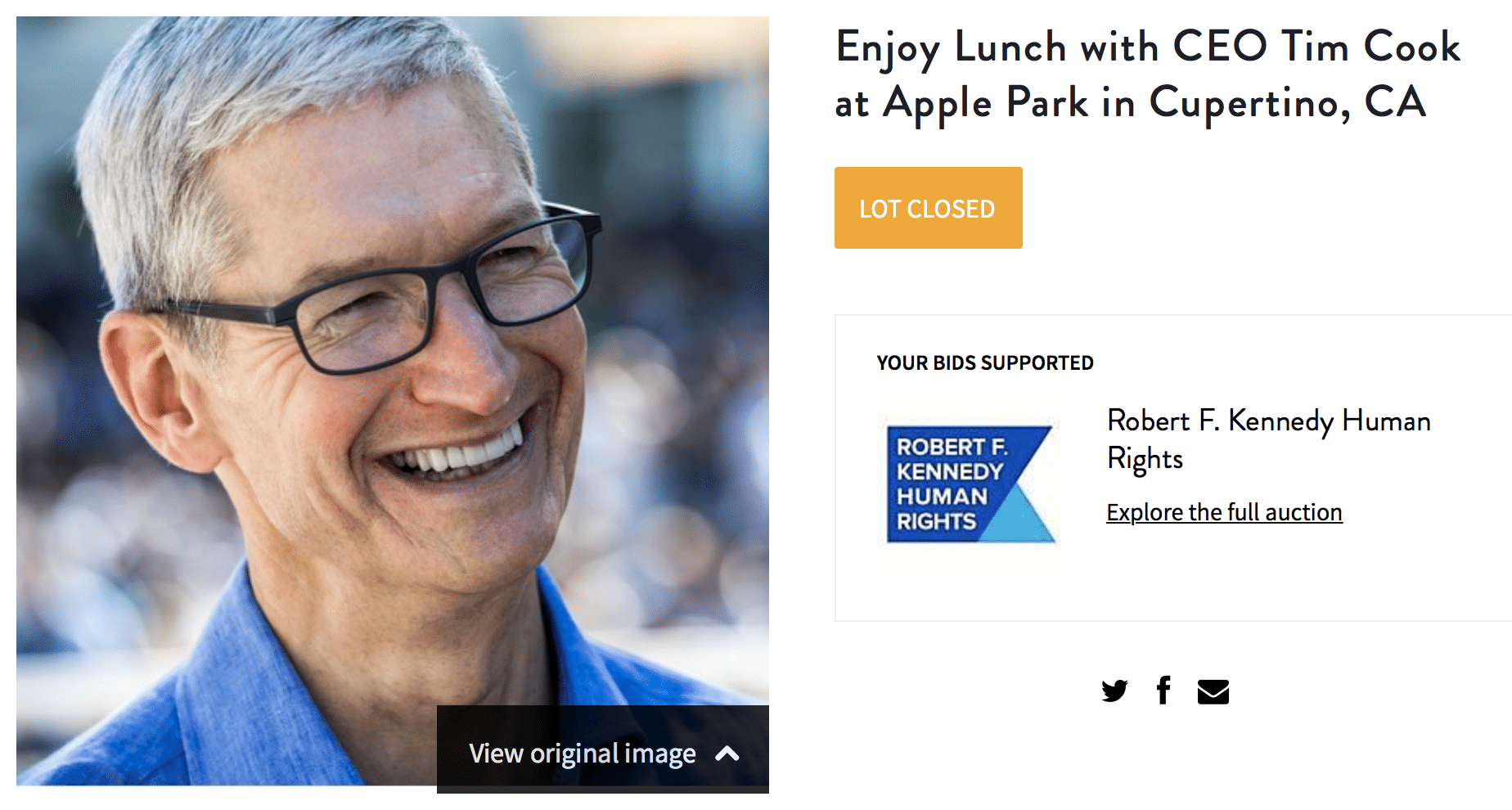 ปิดประมูลแล้ว !! การประมูลร่วมรับประทานอาหารกับ Tim Cook เคาะราคาที่ 23 ...